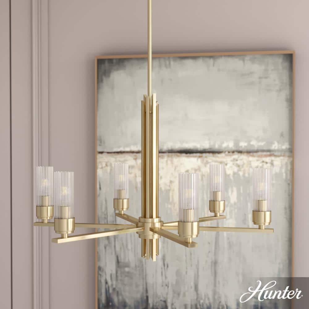 Hunter Gatz 6-Light Alturas Gold Candlestick Chandelier with Ribbed ...