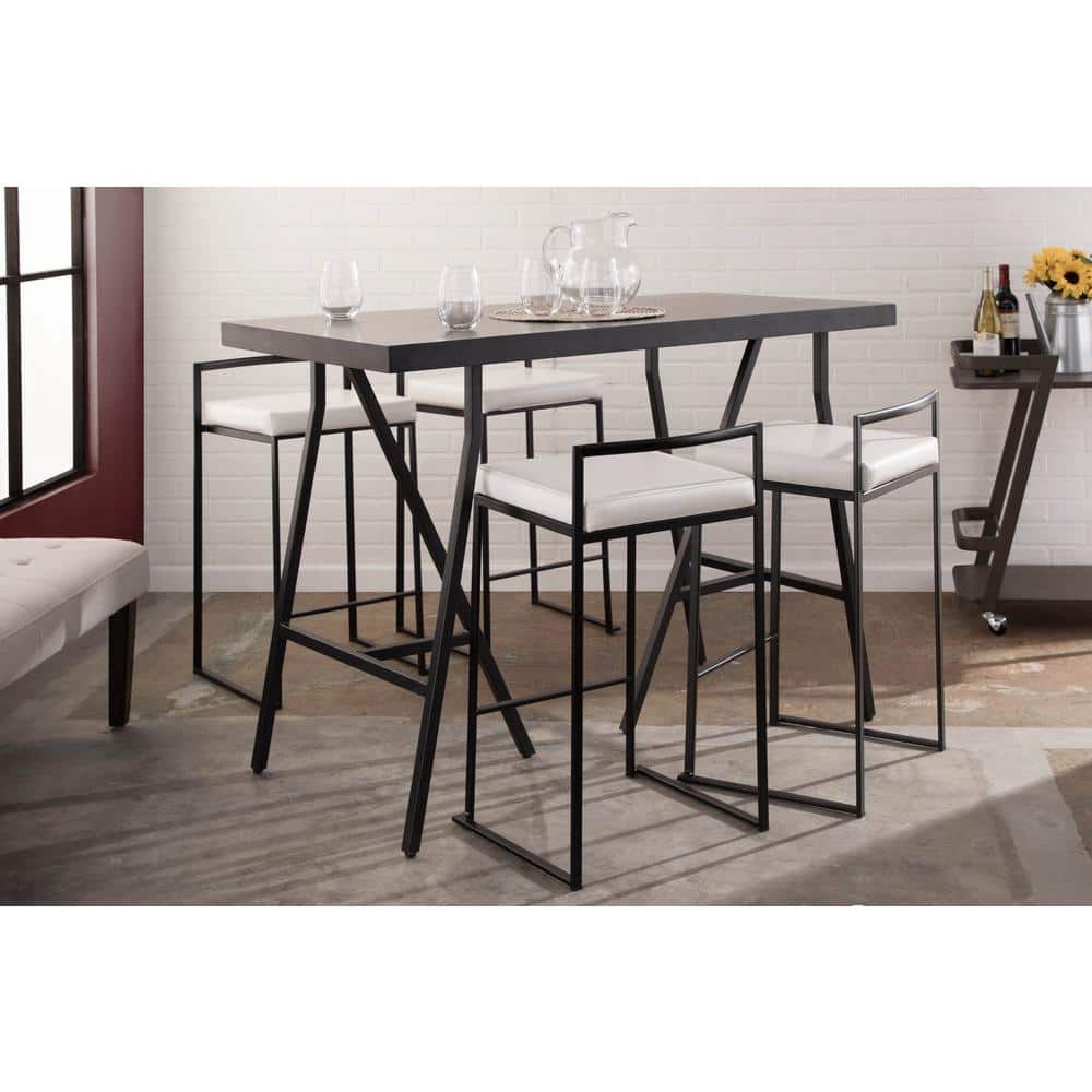 Lumisource Fuji 27.75 in. White Faux Leather and Black Metal Stackable ...