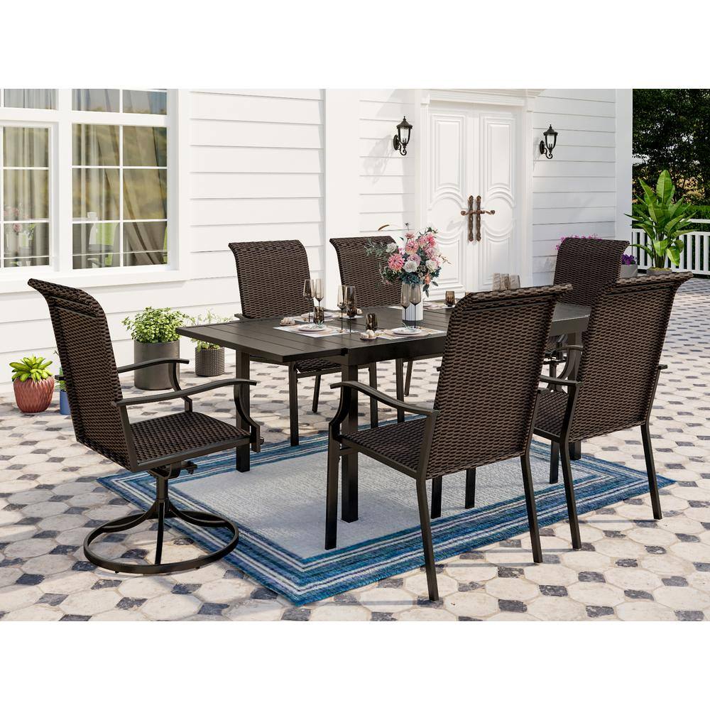 PHI VILLA Black 7-Piece Patio Outdoor Dining Set with Rectangle ...