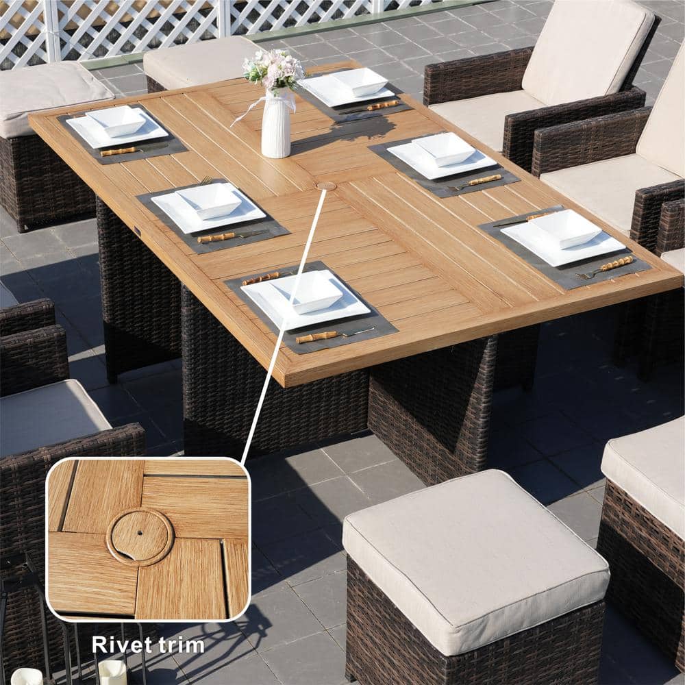 moda furnishings Penny Brown 11-Piece Wicker Outdoor Dining Set with ...