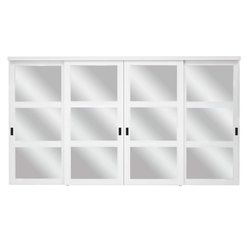 EH PUERTA 144 in. x 80 in. Solid Core 3-Lite Mirror White Primed MDF ...