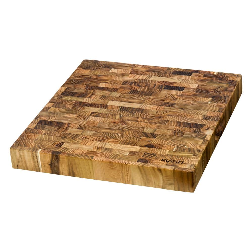 Ruvati LedgeFit 17 in. X 16 in. X 2 in. Thick End Grain Teak Butcher ...