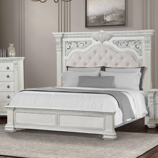Furniture of America Betry Traditional Wire Brushed White Wood Frame ...