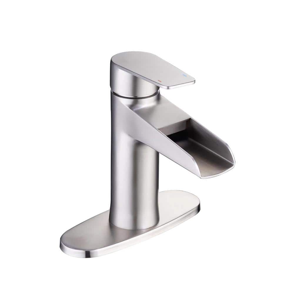 Dyiom Waterfall Bathroom Faucet with Pop-Up Drain Single Handle Brushed ...