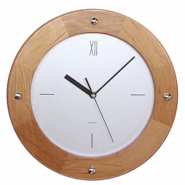 Timekeeper Products 11.5 in. Round Glass/Wood & Brushed Metal Wall ...