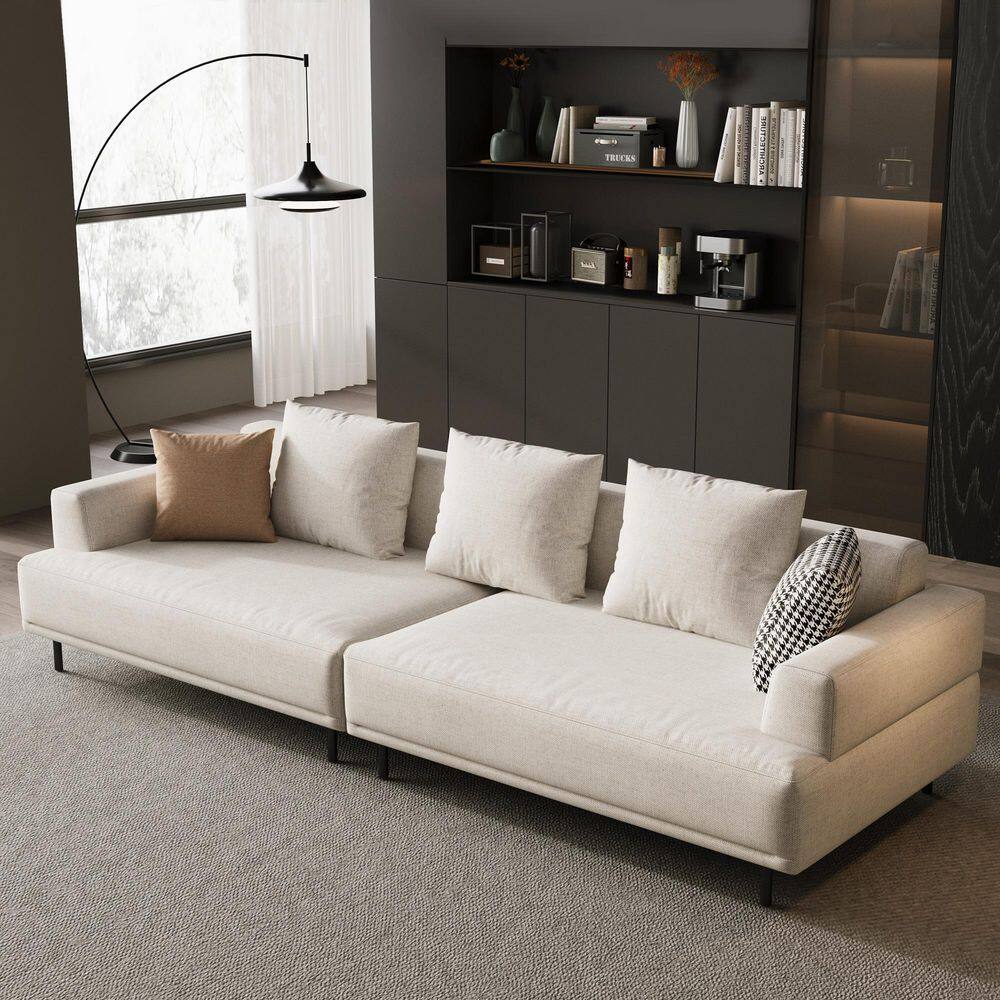 THE RIGHT PATH 7.48 in. Square Arm Fabric Square Sofa 109.44 in. Beige ...