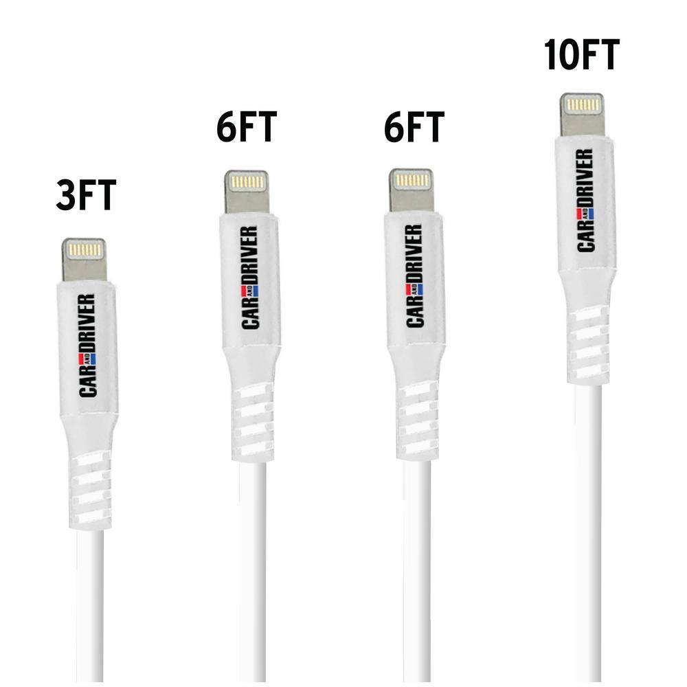 Car and Driver Apple MFI Certified Premium White Nylon Braided ...