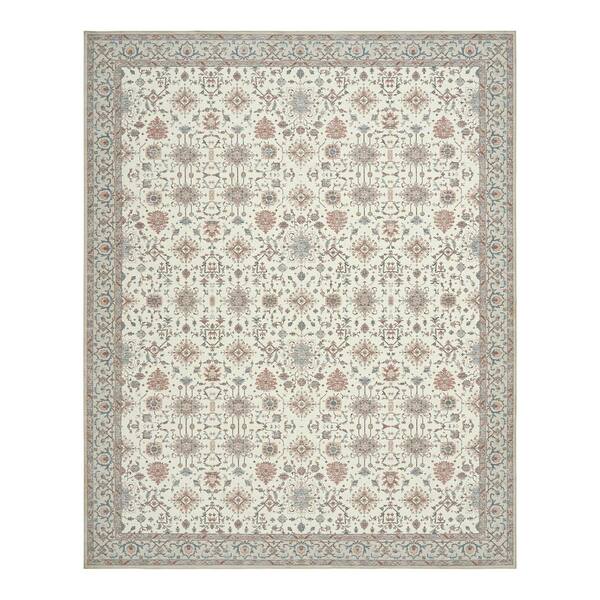 Laura Ashley Aure Floral Border Chenille Muticolor Ivory 8 ft. x 10 ft ...