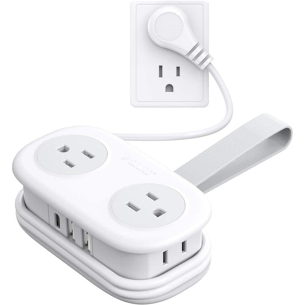 Lukyamzn 4 ft. White Travel Power Strip Wrapped Compact Short Extension ...
