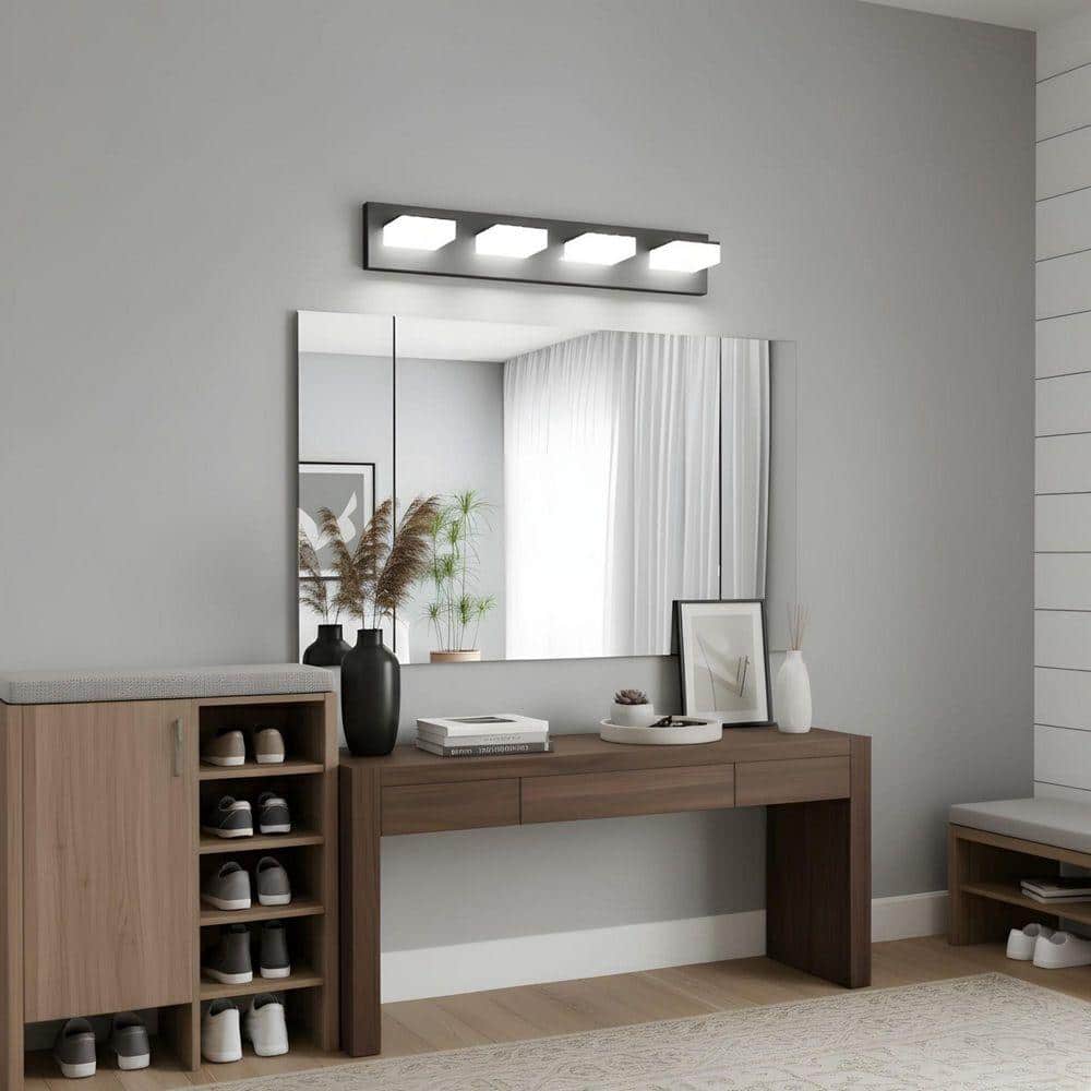 RCCFBHM 25.6 in. 4-Light Black LED Bathroom Vanity Light with Dimmable ...
