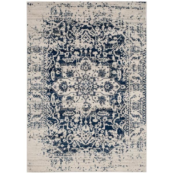 SAFAVIEH Madison Cream/Navy 4 ft. x 6 ft. Distressed Border Area Rug ...