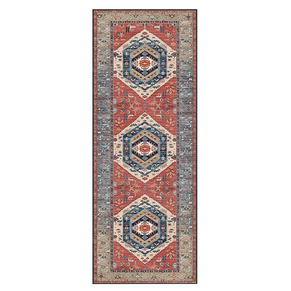 2.6 ft. x 10 ft. Multi-Colored Boho Runner Rug for Hallways Non-Slip ...