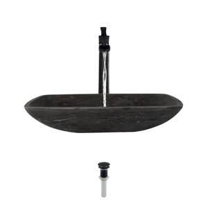 MR Direct Stone Vessel Sink in Gray Limestone with Waterfall Faucet and ...