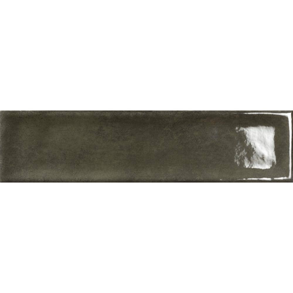 EMSER TILE Raku Olive 2.95 in. x 11.81 in. Glossy Brick Look Ceramic ...