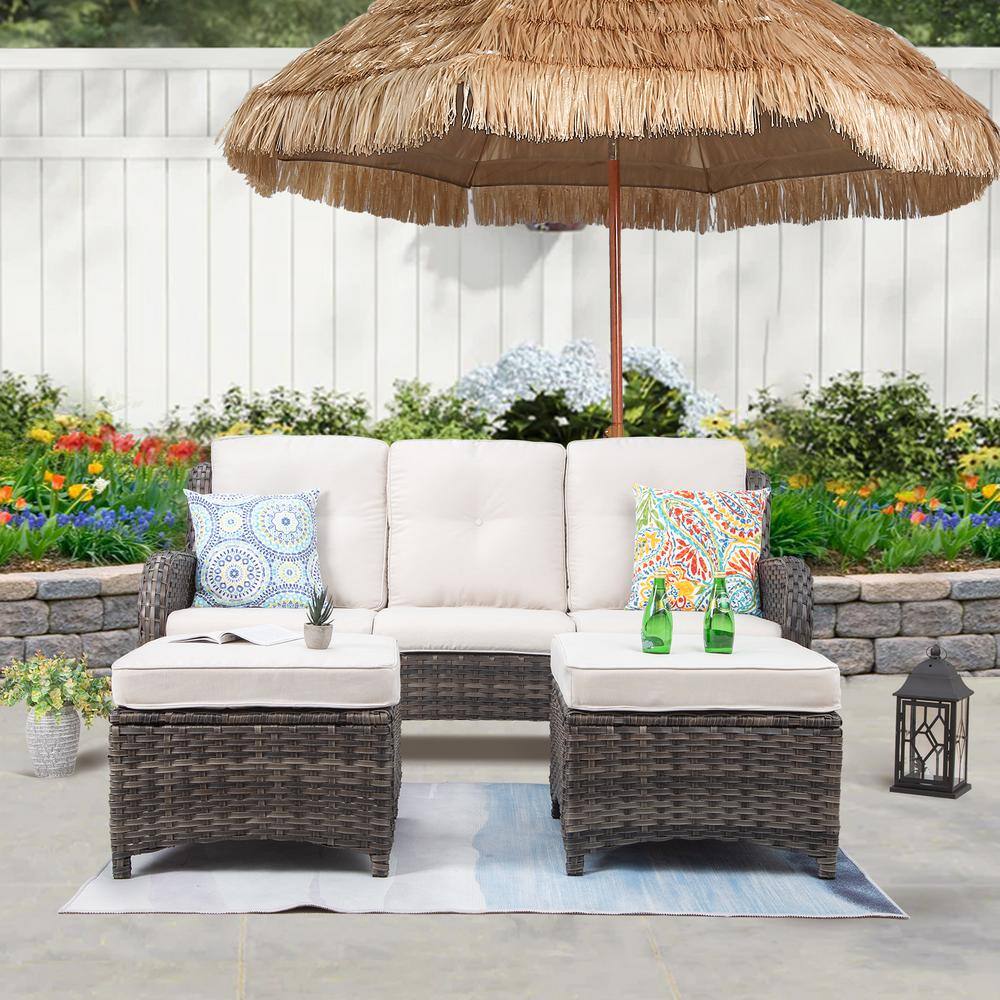 JOYSIDE Wicker Outdoor Patio Sofa Sectional Set with Beige Cushions and ...