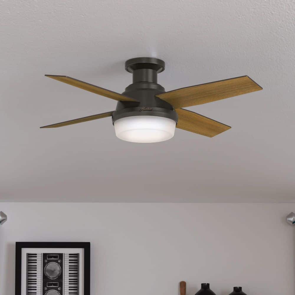 Hunter Dempsey 44 in. Noble Bronze Low Profile Indoor Ceiling Fan with ...
