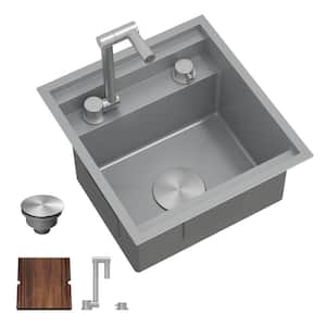 Lycvki 16-Gauge Stainless Steel 17 in. Undermount Single Bowl White ...