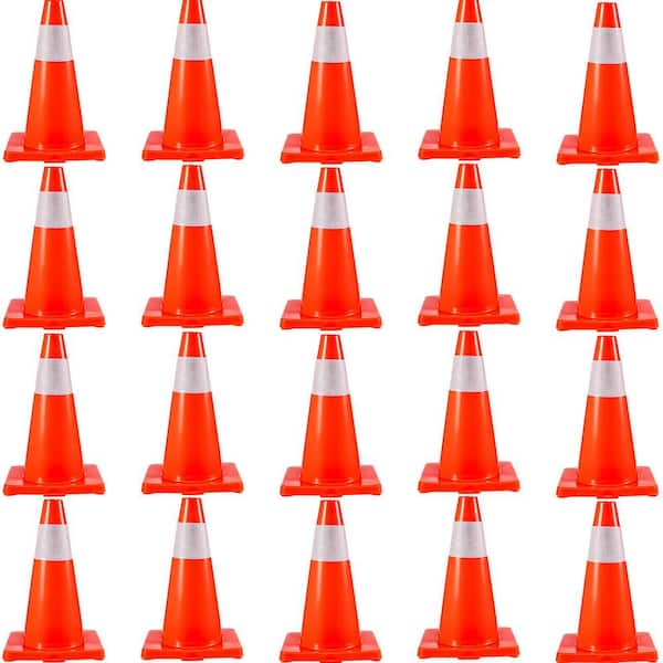 SKYSHALO 20 Pack 18 in. Traffic Cones Safety Road Parking Cones PVC Base Orange Traffic Cone ...