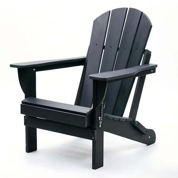 VAMOP Black HDPE Folding Adirondack Chair with Dual Cup Holders, All ...