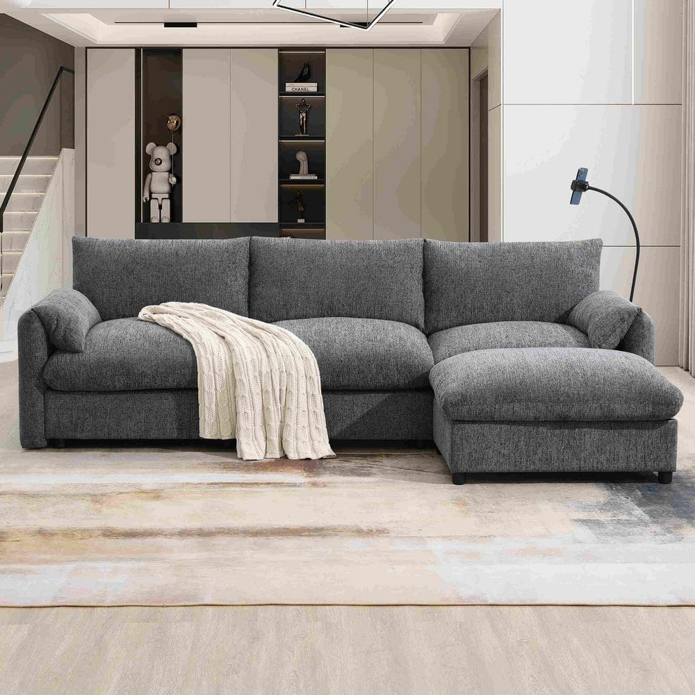 Polibi 96.5 in. Square Arm Chenille L-Shaped Sofa with USB Ports ...