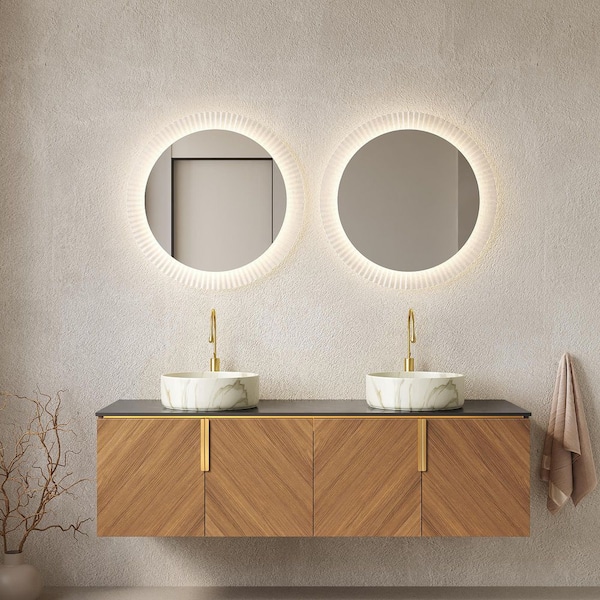 Afhocomp 60in. Floating Double Sink Espresso Bath Vanity with Marble ...