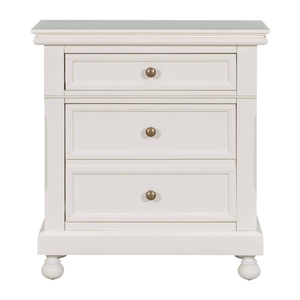 29.9 in. H Beige Vintage 3-Drawer Wood Nightstand XS-WF298611AAA - The ...