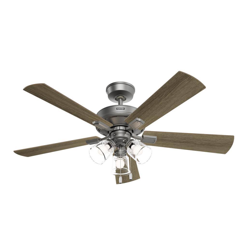 Hunter Crestfield 52 in. Indoor Matte Silver Ceiling Fan with Light Kit ...