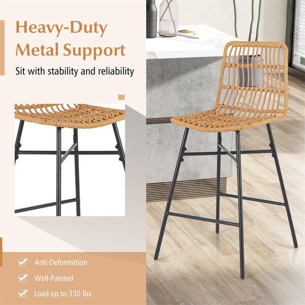Costway 27 in. Natural Rattan Bar Stools Counter Height Costway 27 in. Natural Rattan Bar Stools Counter Height