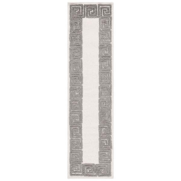 SAFAVIEH Metro 2 ft. x 9 ft. Ivory/Gray Meander Border Runner Rug ...