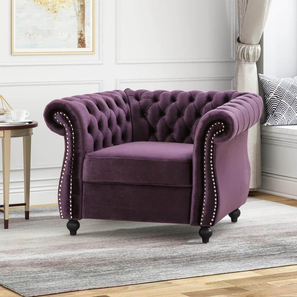 Noble House Westminster Chesterfield Velvet Club Chair in Blackberry