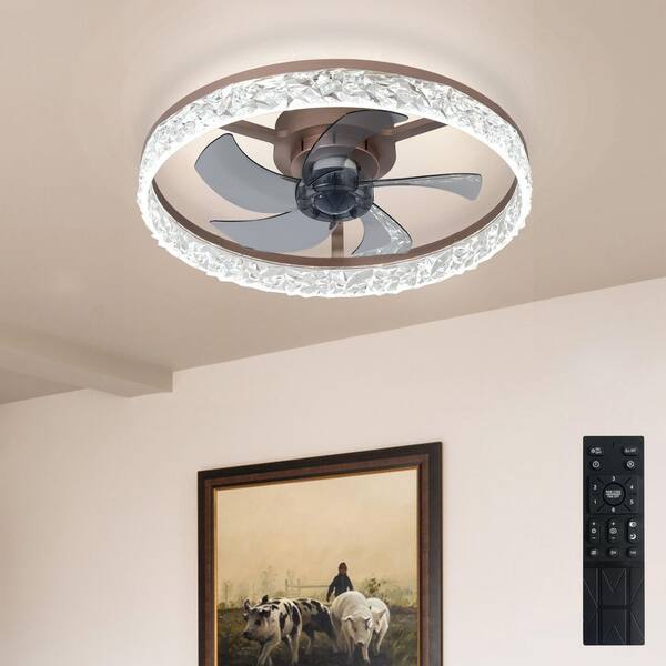Dovanpaul 20 in. Brown Small Fan Flush Mount Low Profile Modern Ceiling ...