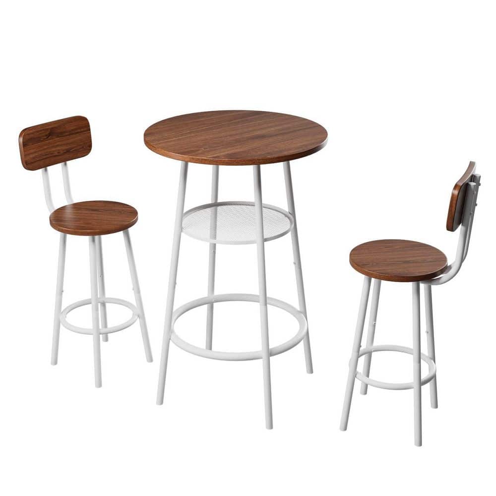 JEAREY Modern 36.2 in. H Rustic Brown Round Bar Table Set 3-Piece JN110 ...