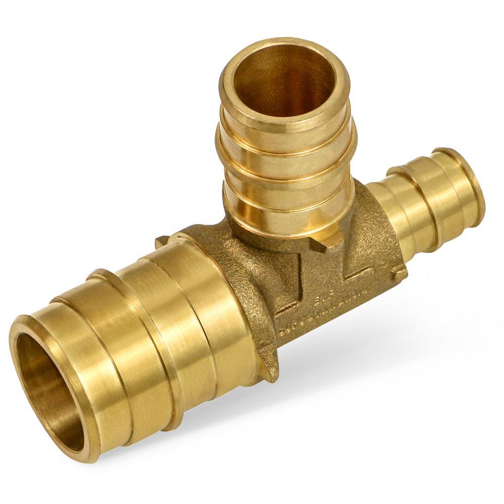 PLUMBFLEX 1 in. x 1/2 in. x 3/4 in. 90 -Degree PEX A Expansion Pex Reducing Tee, Lead Free Brass ...