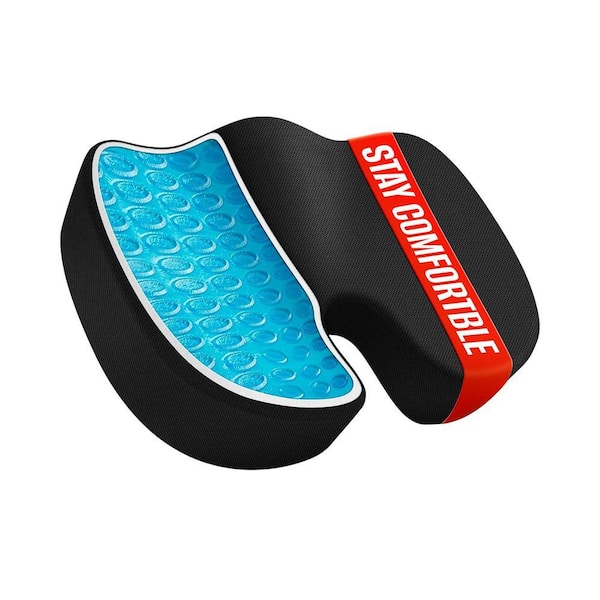 Black Cooling Gel Memory Foam Chair Pad with Non-Slip Bottom for Office ...
