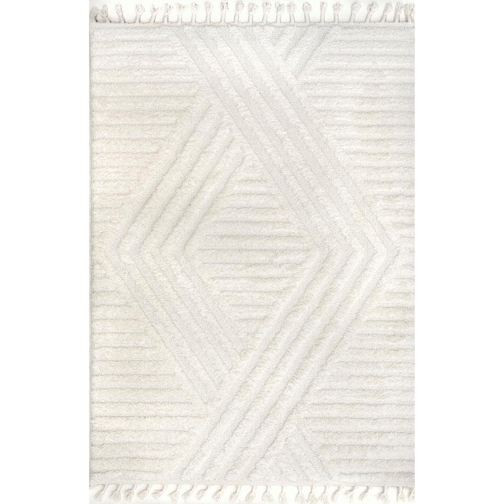 nuLOOM Beige 6 ft. 7 in. x 9 ft. Risette Geometric Shag Tassel Area Rug ...