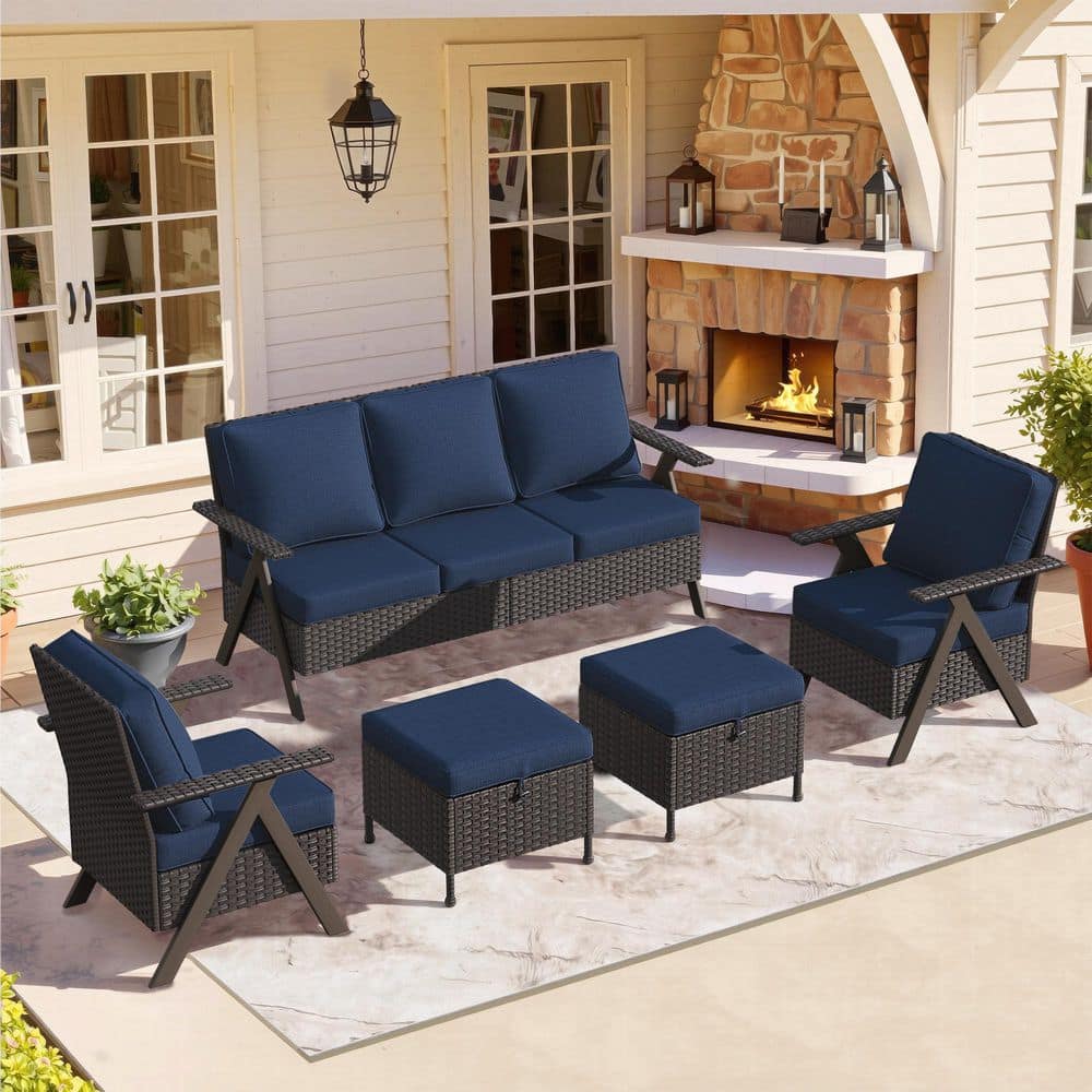 Gardenbee 5-Piece Wicker Outdoor Patio Conversation Lounge Chair Sofa ...