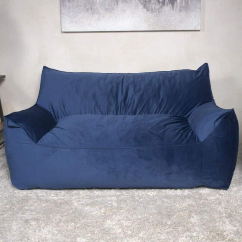Seafuloy Blue Microsuede-Velvet Oversized 2-Seater Bean Bag Sofa with ...