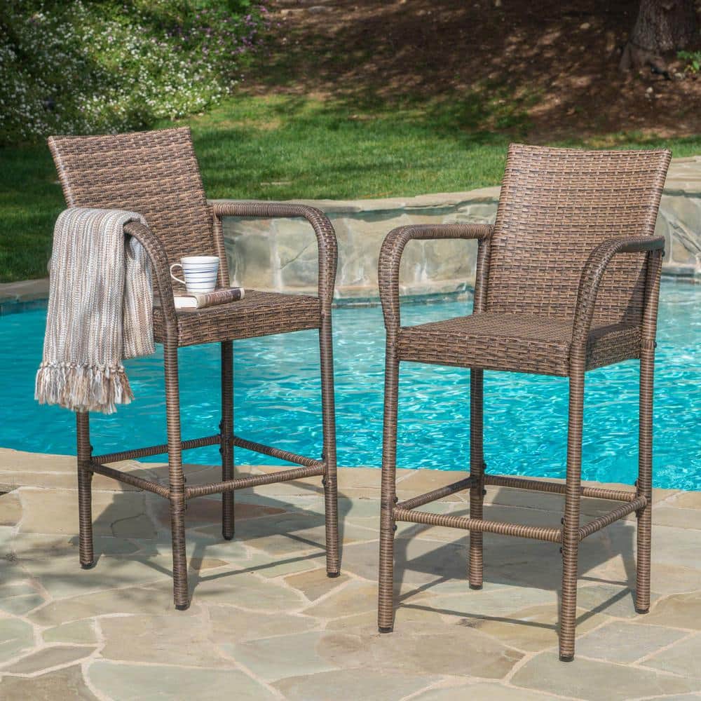 Noble House Peggy Faux Rattan Outdoor Patio Bar Stool (2-Pack) 11831 ...