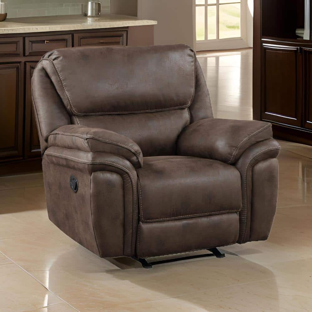 Benjara Brown Microfiber Manual Recliner with Cushioned Seat and Solid ...