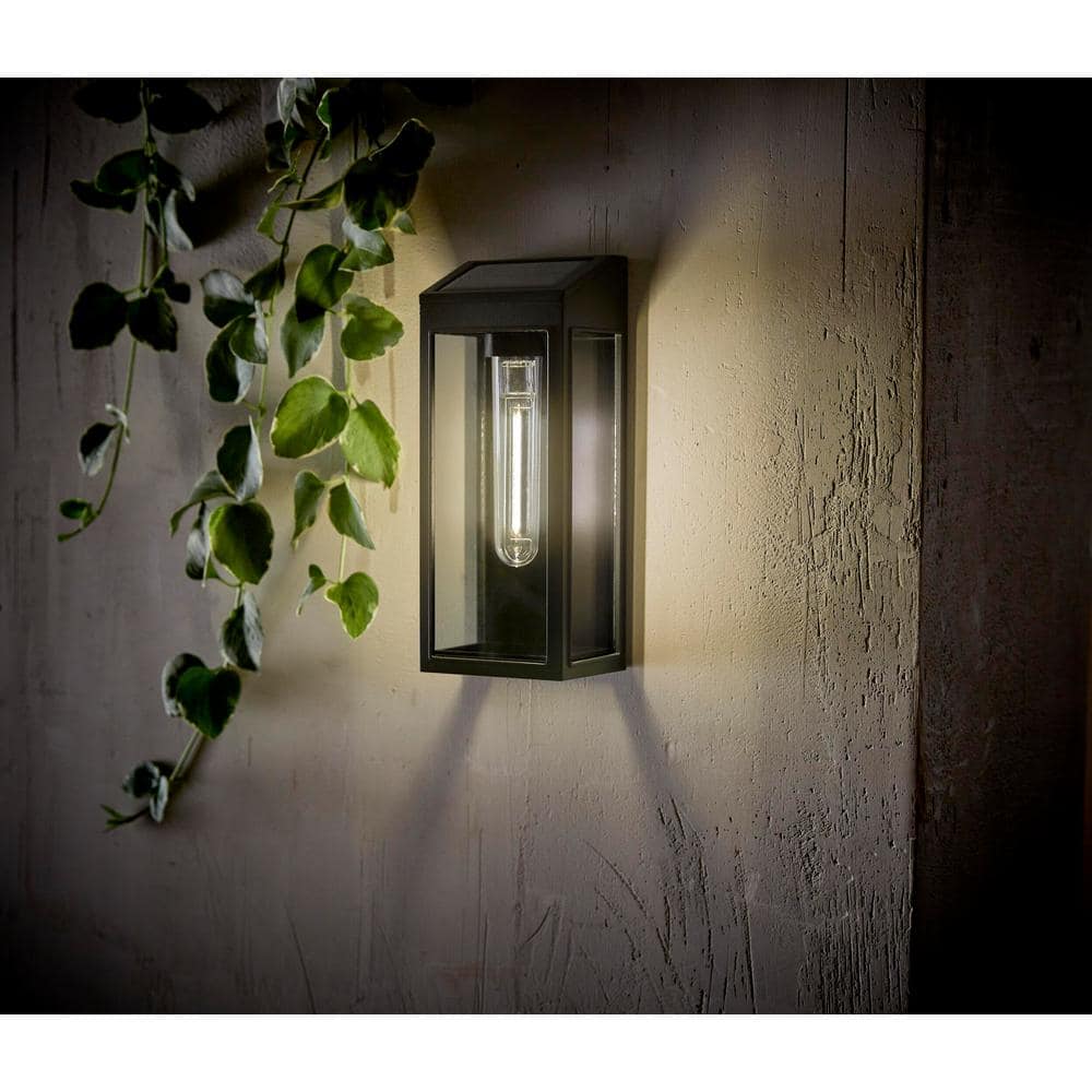 Hampton Bay 10 Lumen Black Outdoor Solar Wall Lantern Sconce Light with ...