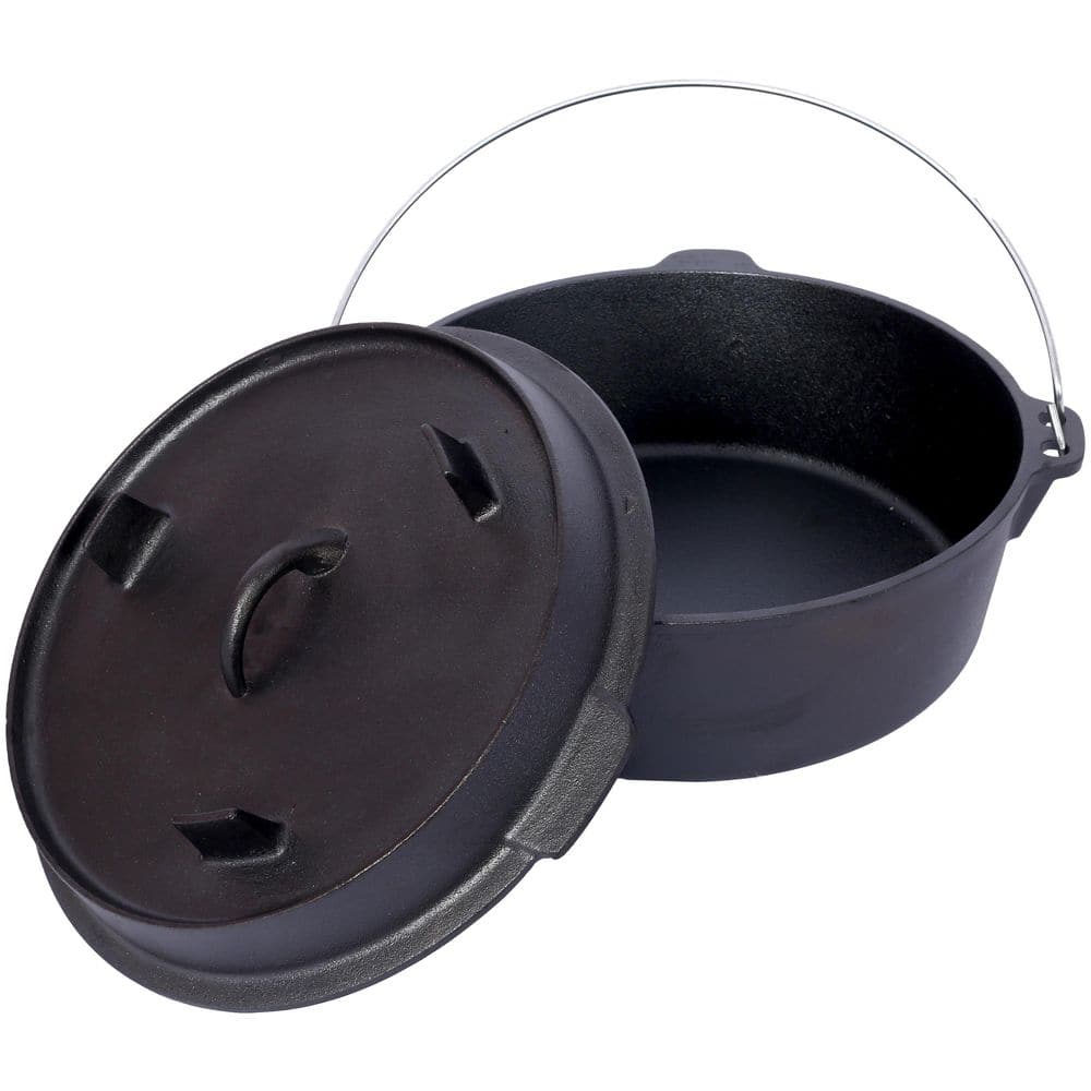 Flynama 6 Quart Pre-Seasoned Cast Iron Outdoor Camping Deep Pot With ...