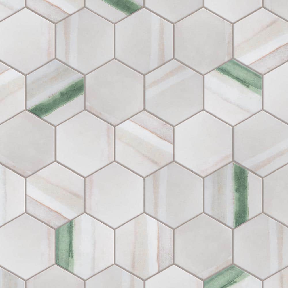 Merola Tile Matter Hex Canvas Bone Green 7-7/8 in. x 9 in. Porcelain ...