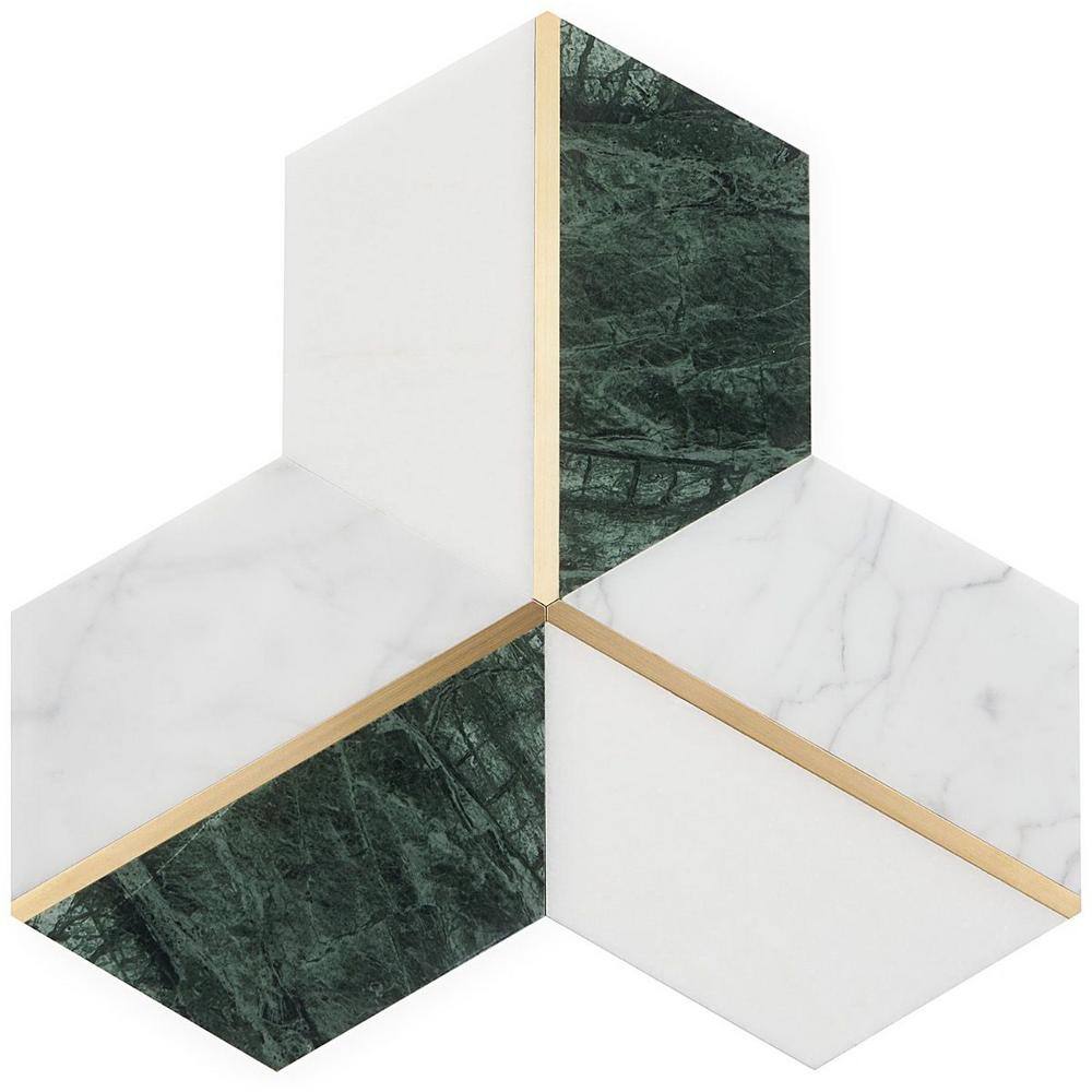 Ivy Hill Tile Timbira Verde 4 in. x 0.39 in. Polished Marble and Brass ...