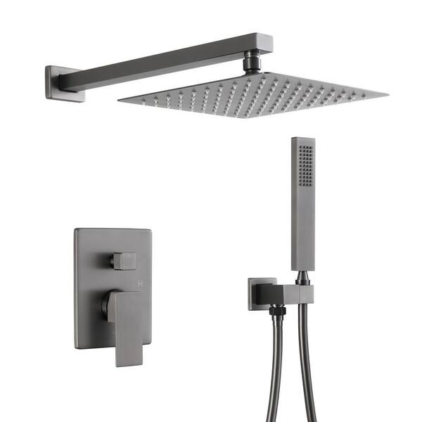 Mondawe Square 1-Spray Patterns Pressure Balance Shower Faucets Set with 2.5 GPM 10 in. Wall ...