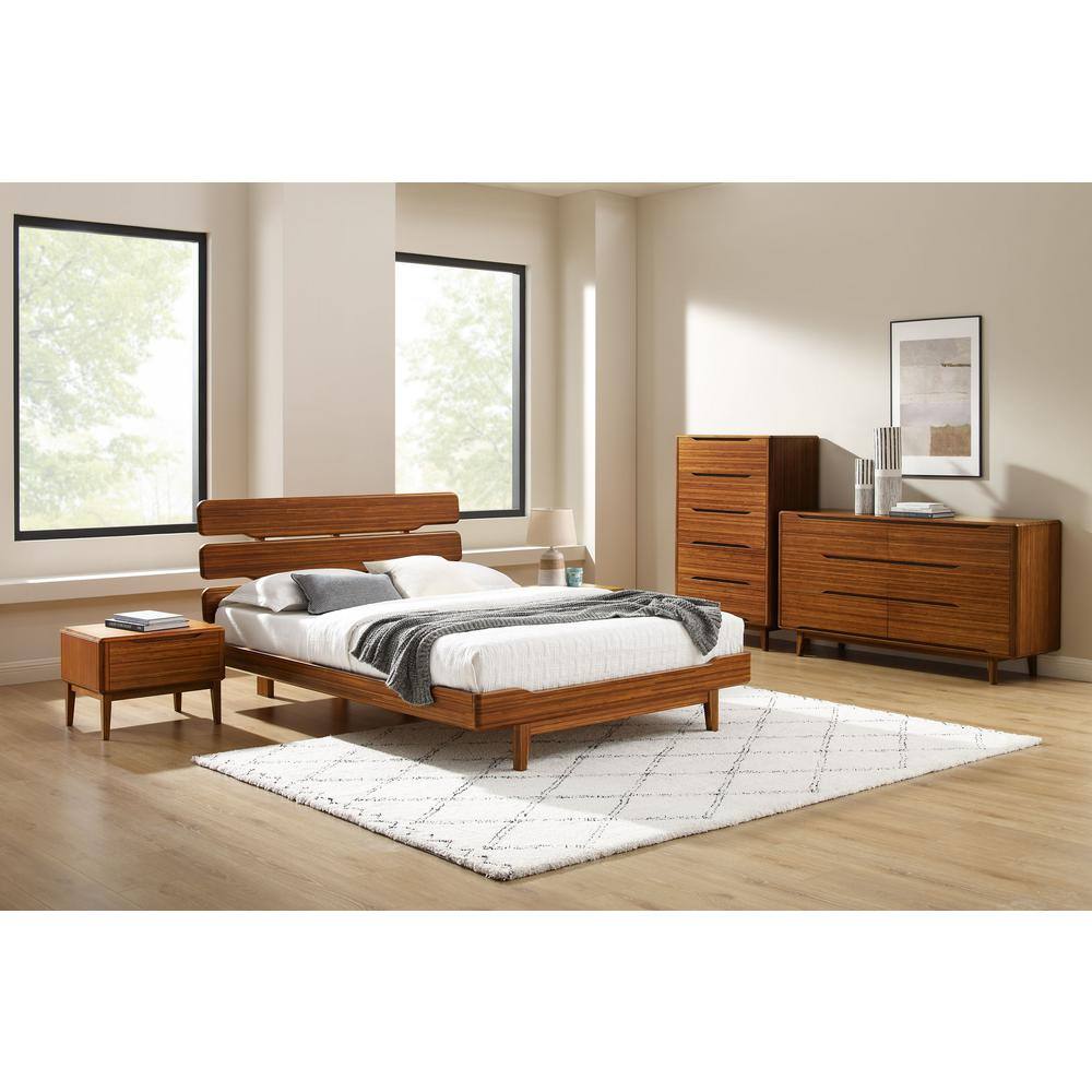 Dylan 5 piece Brown Amber Wood Frame King Platform Bed Set with 2 Nightstands, Dresser and Chest ...