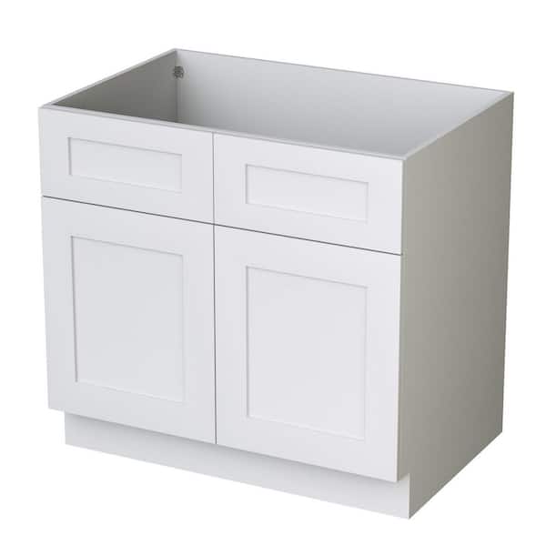WOWOW 33 in. W x 24 in. D x 34.5 in. H Assembled Base Kitchen Cabinet in White with 2 Doors, 2 ...