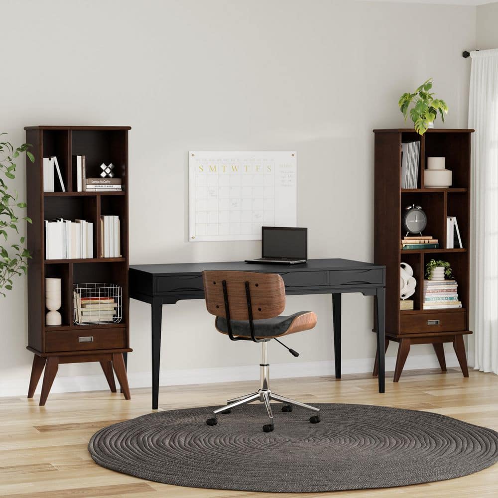 Simpli Home Draper 22 in. Tall Solid Wood 6 Cubbie Bookcase in Medium ...