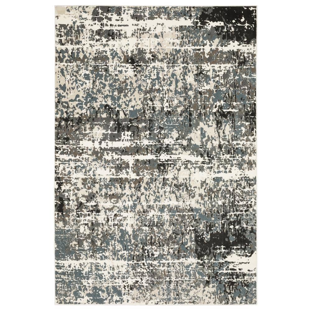 AVERLEY HOME Rayder Ivory/Gray 8 ft. x 11 ft. Distressed Abstract ...