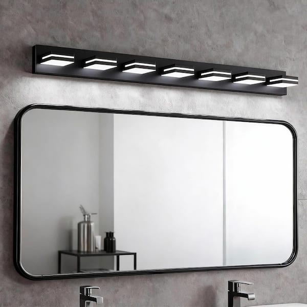 Lasaideal Therion 55 in. 7-Light Black LED Bathroom Vanity Light with ...