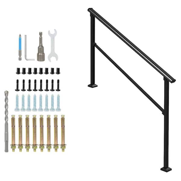 Afoxsos Adjustable Wrought Iron Hand Rail for 5 Outdoor Steps, Black ...
